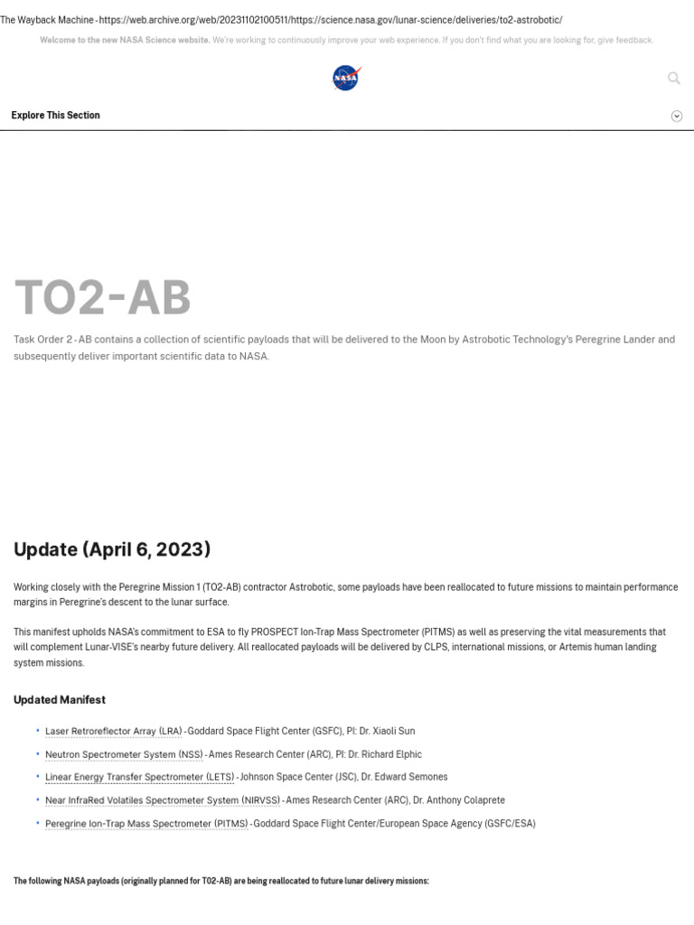 Task Order TO2-AB Scientific Payloads - NASA Science | PDF | Nasa | Goddard Space Flight Center