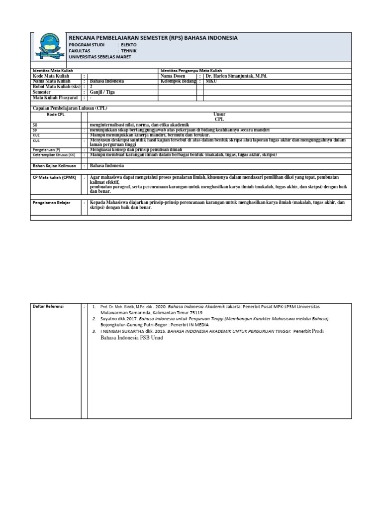 RPS MKU Bhs Indonesia - 2 | PDF