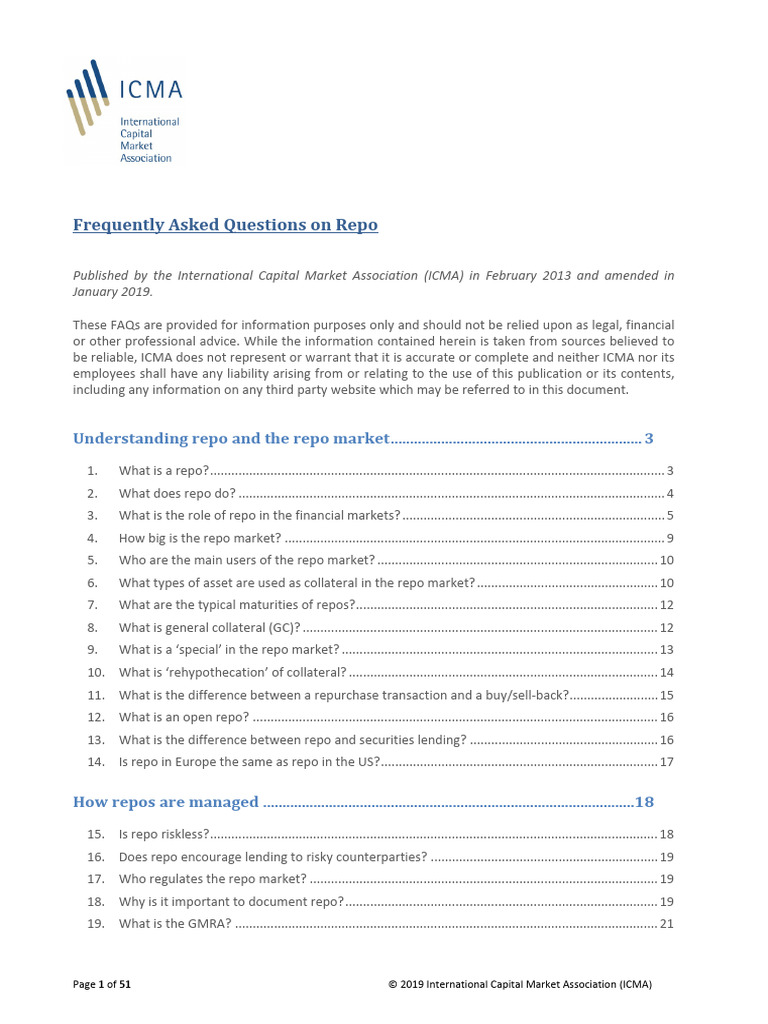 Repo FAQs January 2019 050221 | PDF | Repurchase Agreement | Bonds ...