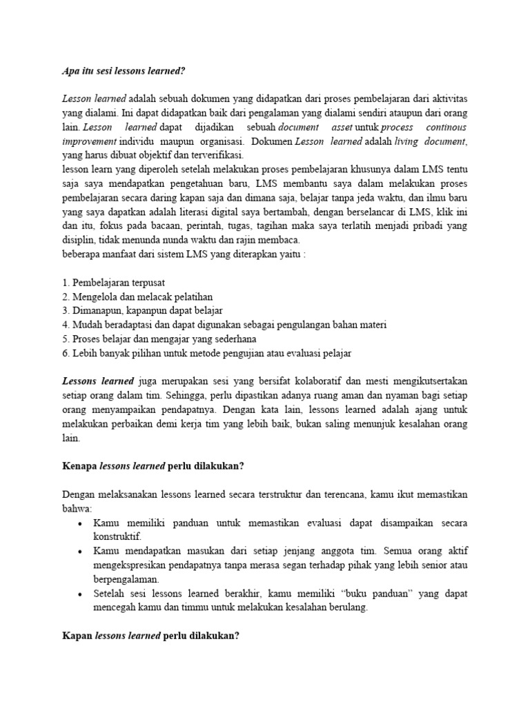 Lessons Learned | PDF