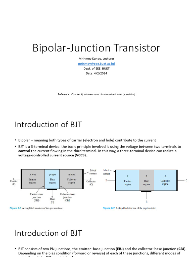 Bipolar-Junction Transistor: Mrinmoy Kundu, Lecturer Dept. of EEE, BUET ...