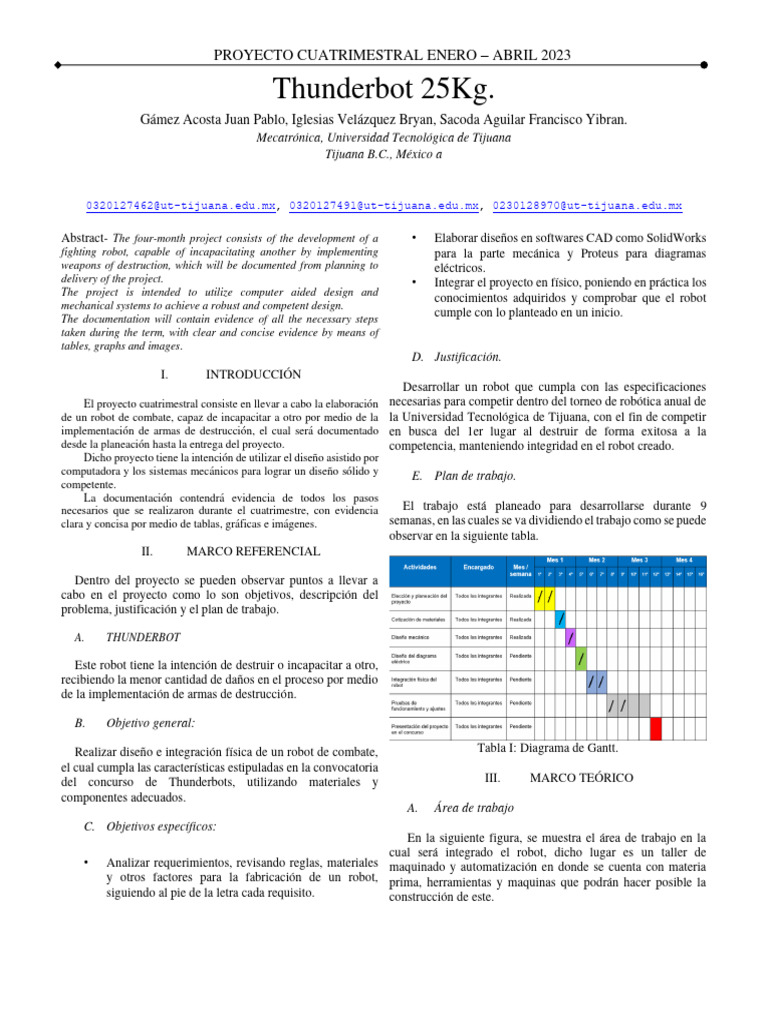 Robot de Combate Thunderbot 2023 | PDF | Motores | Robot