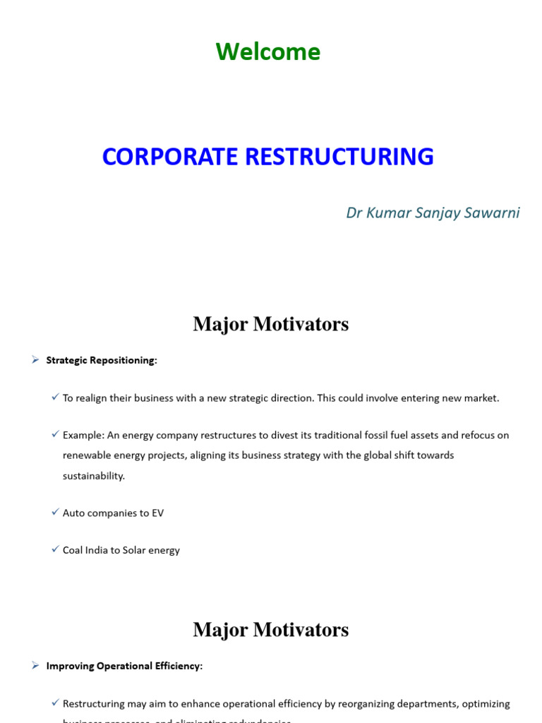 Corporate Restructuring | PDF | Equity (Finance) | Subsidiary