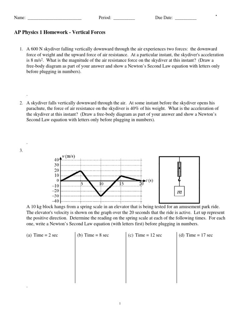 AP Physics 1: Vertical Forces Homework | PDF | Force | Acceleration