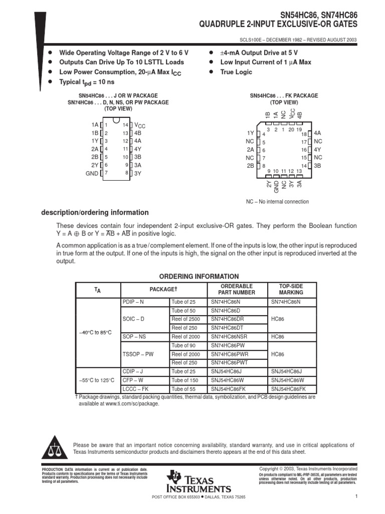 Sn7486 XOR Gate | PDF | Electronics