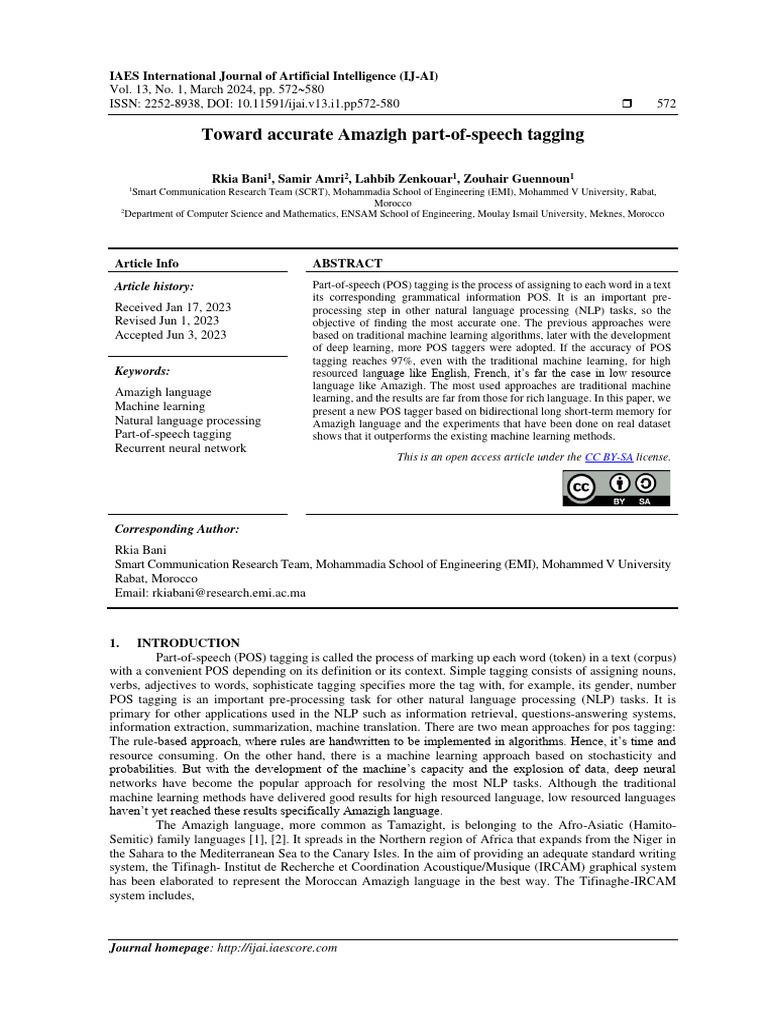 Toward Accurate Amazigh Part-Of-Speech Tagging | PDF | Linguistics ...