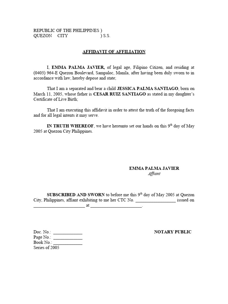 Affidavit of Affiliation | Download Free PDF | Affidavit | Document