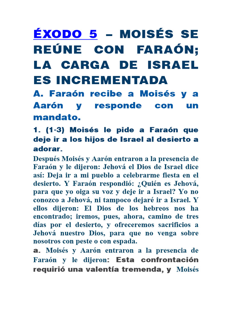 ÉXODO 5 | PDF | Moisés | Libro del éxodo