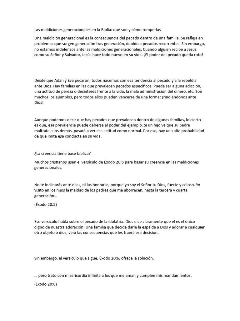 Las Maldiciones Generacionales en La Biblia | PDF | Pecado | Biblia