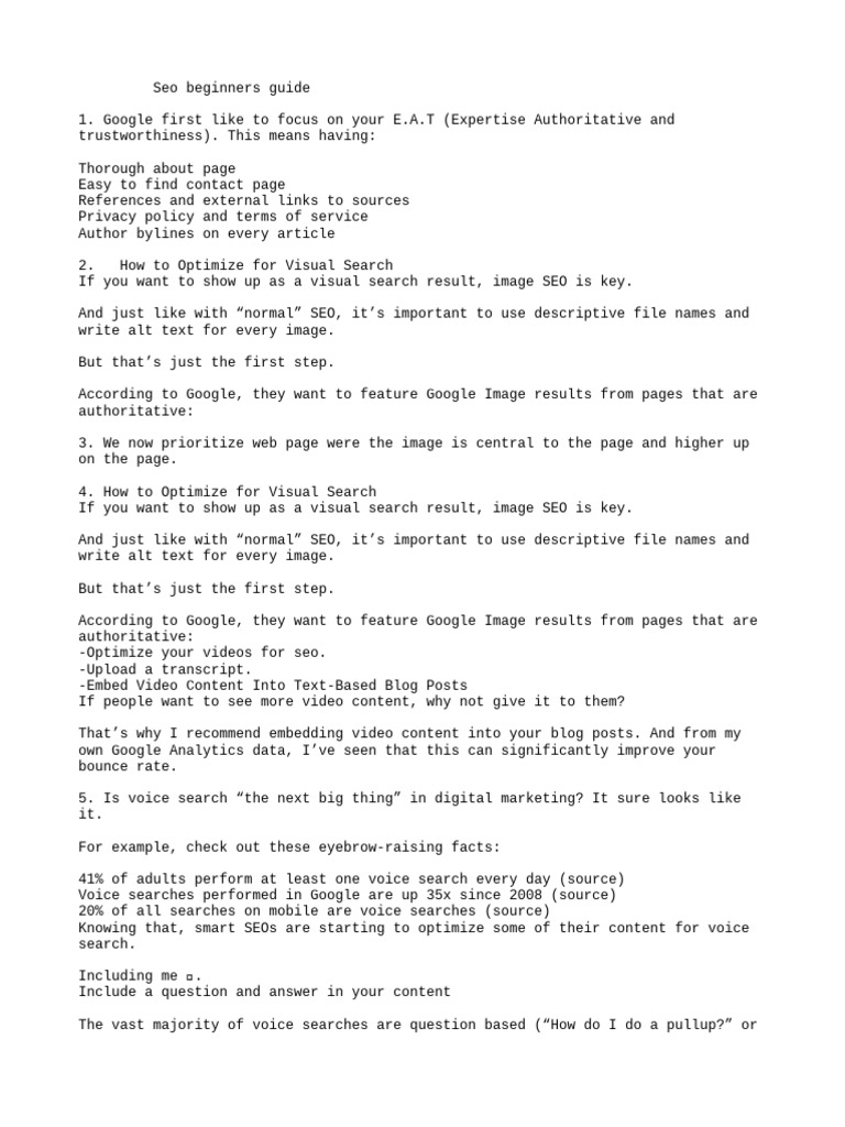 Seo Beginners Guide (Keypoints) | PDF | Search Engine Optimization | Computing