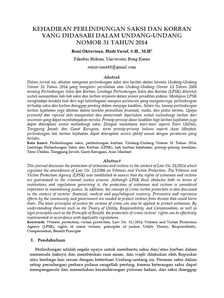 Jurnal Peran Lembaga Perlindungan Saksi Dan Korban Dalam Sistem Peradilan Pidana | PDF