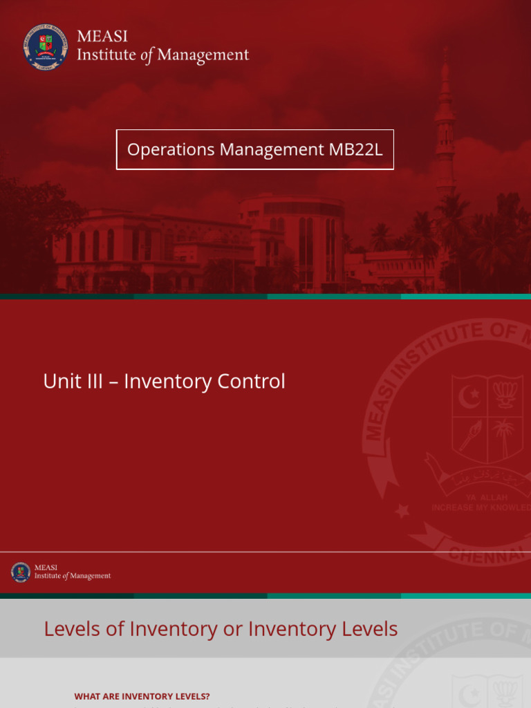 UNIT III Inventory Control | PDF | Inventory | Lean Manufacturing