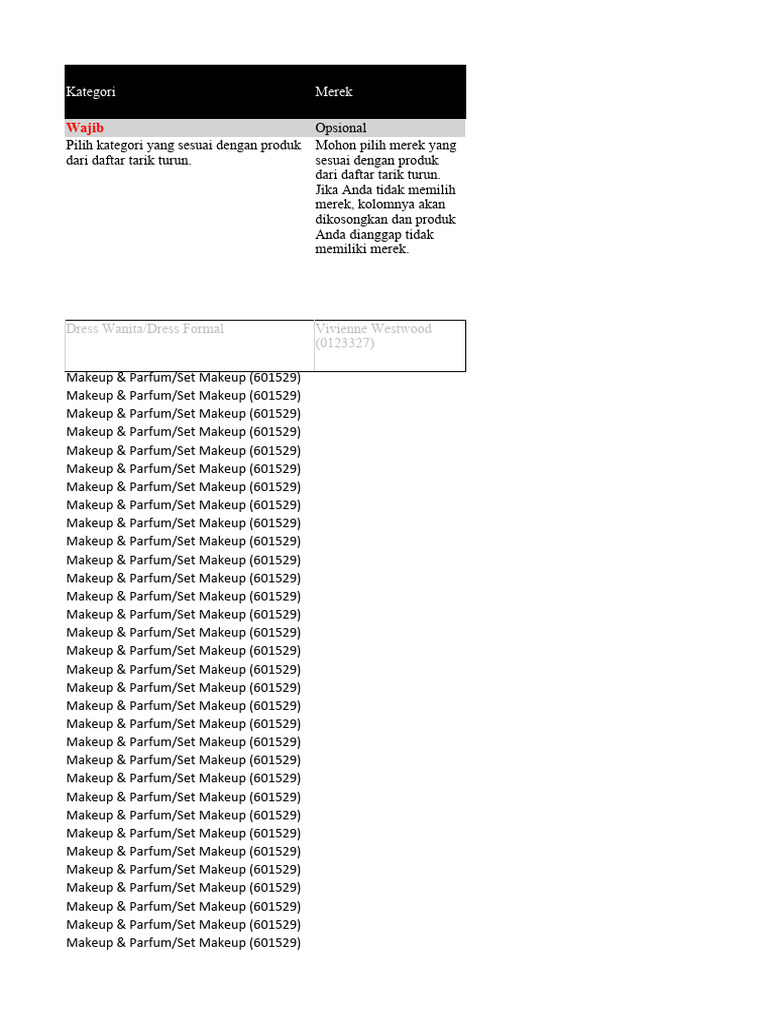 Tiktoksellercenter Batchupload 20240130 Template | PDF | Cosmetics | Toiletry