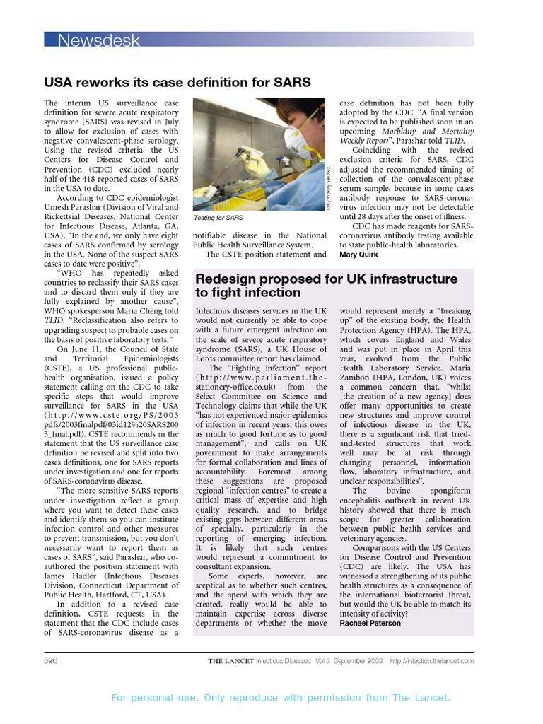 USA Reworks Its Case Definition For SARS - Laninf | PDF | Infection ...