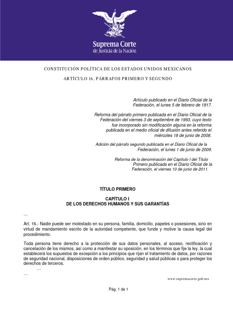 Articulo 16 Constitucional Parrafos Primero y Segundo | PDF