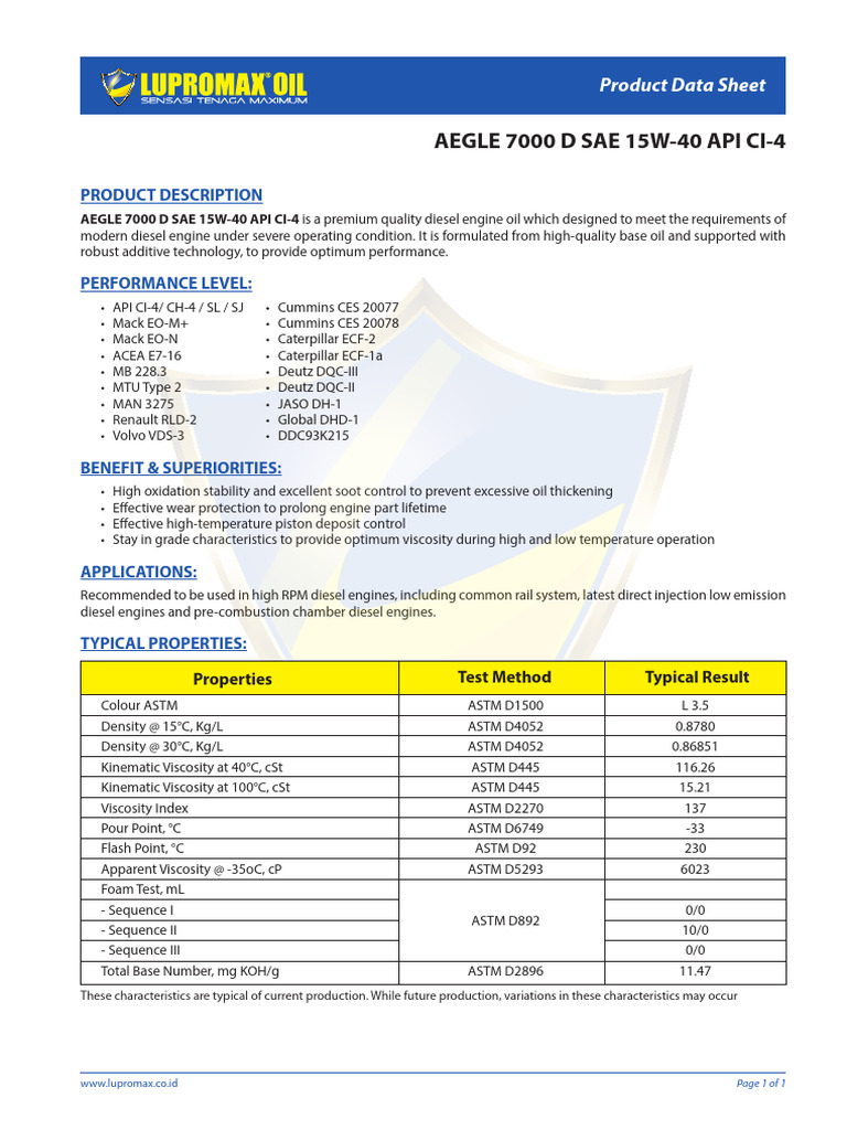 Pds-Aegle 7000 D 15w-40-Api Ci-4 | Download Free PDF | Physical ...