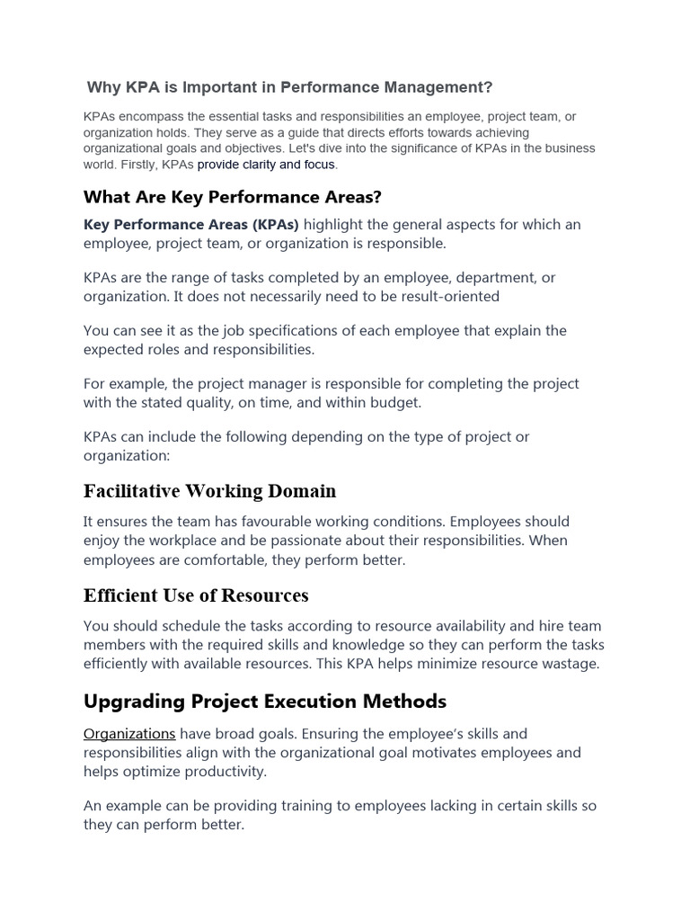Why KPA Is Important in Performance Managemant | PDF | Employment ...