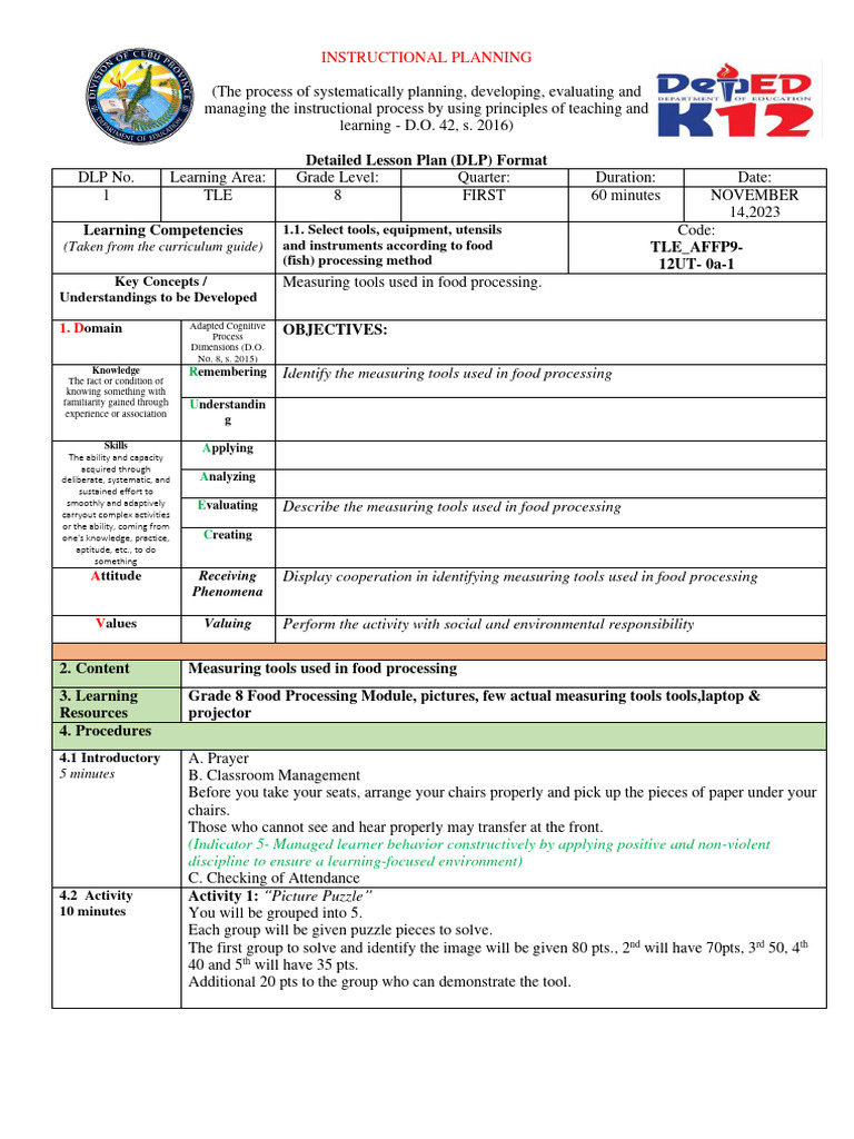 Ivdnhs-Tle 8 (Food Processing) - With DRR Integration | PDF | Learning ...