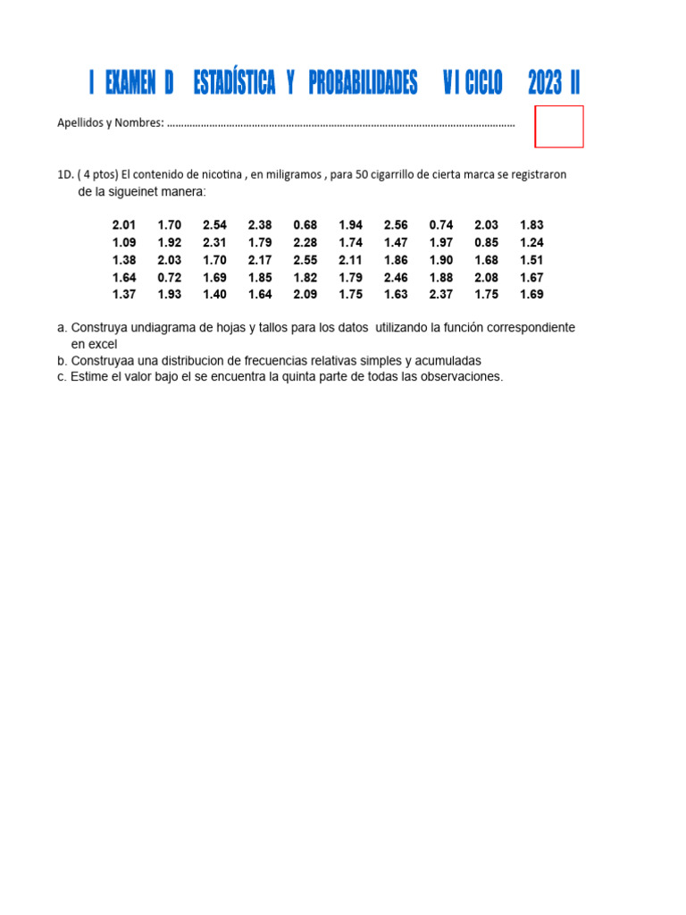 1, 2,3 D 2023 Por Resolver EYP AMBIENTAL | PDF | Teoría de probabilidad | Teoría estadística