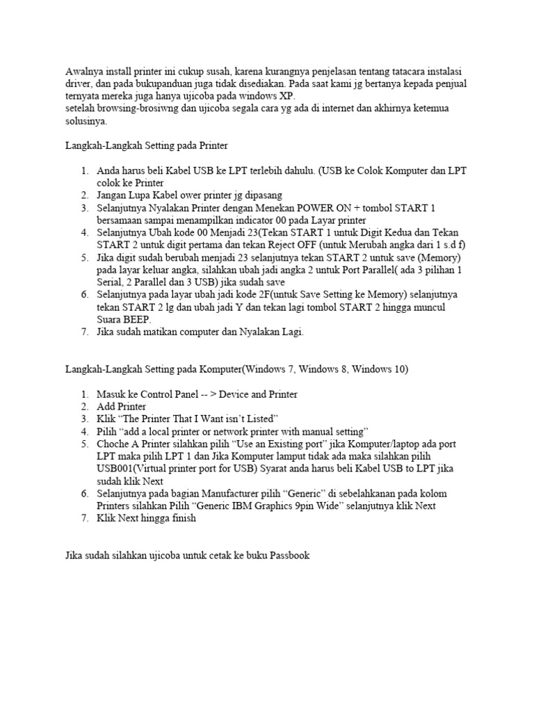 Langkah-Langkah Setting Pada Printer IBM Dari LPT Menjadi USB | PDF