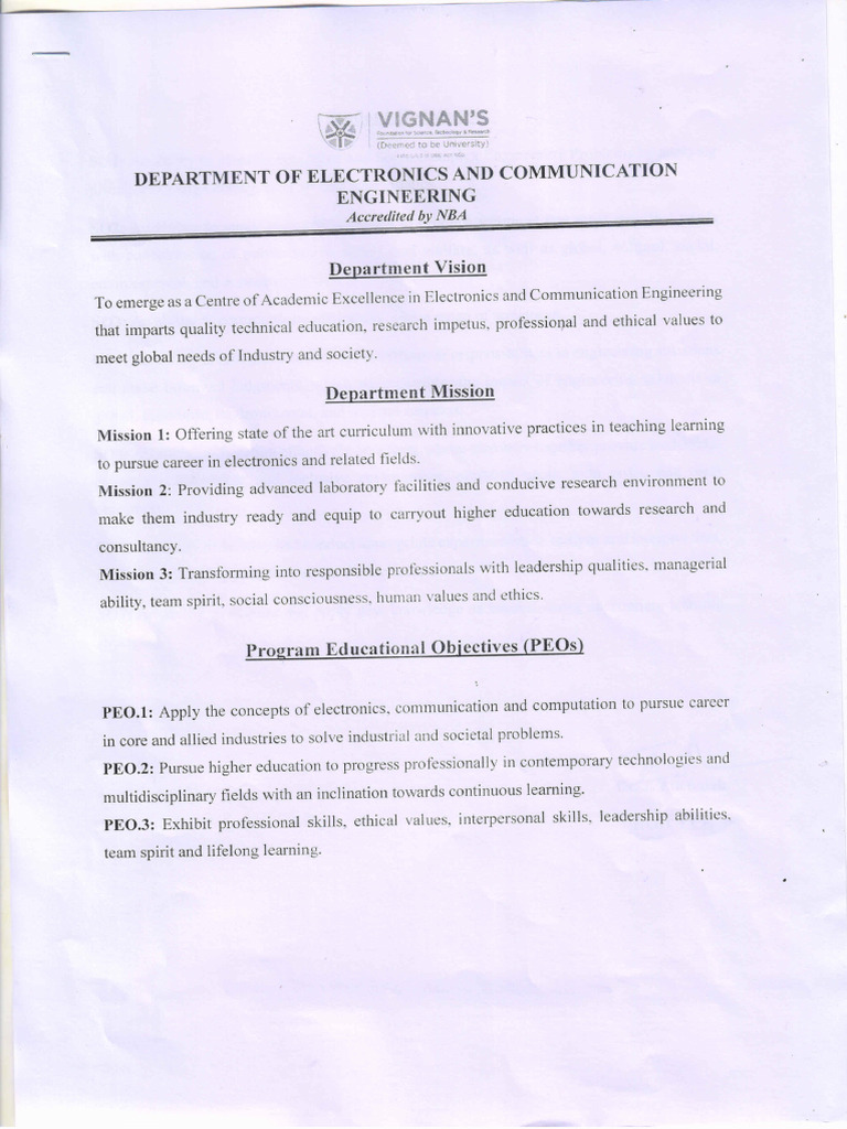 Ece-Vision, Mission, Peo's, So's | PDF