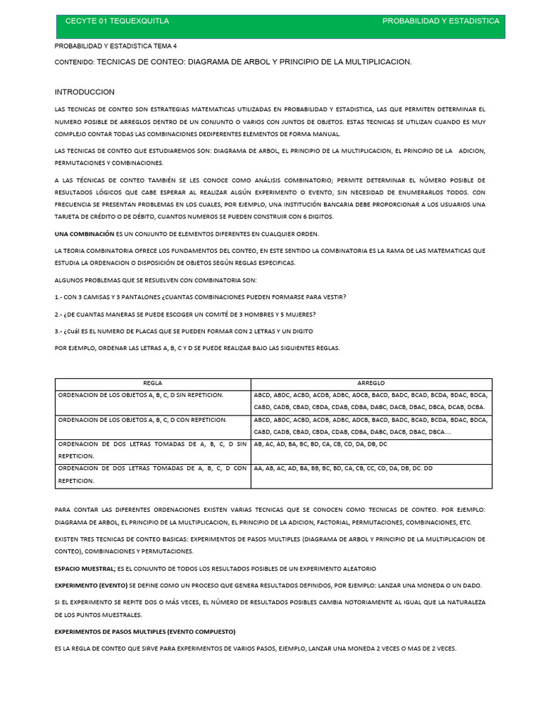 Probabilidad y Estadistica Tema 4 | PDF | Combinatoria | Probabilidad