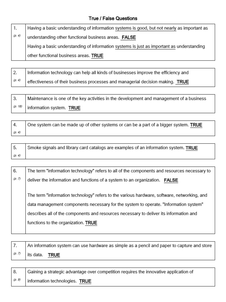 True / False Questions | PDF | Information System | Information