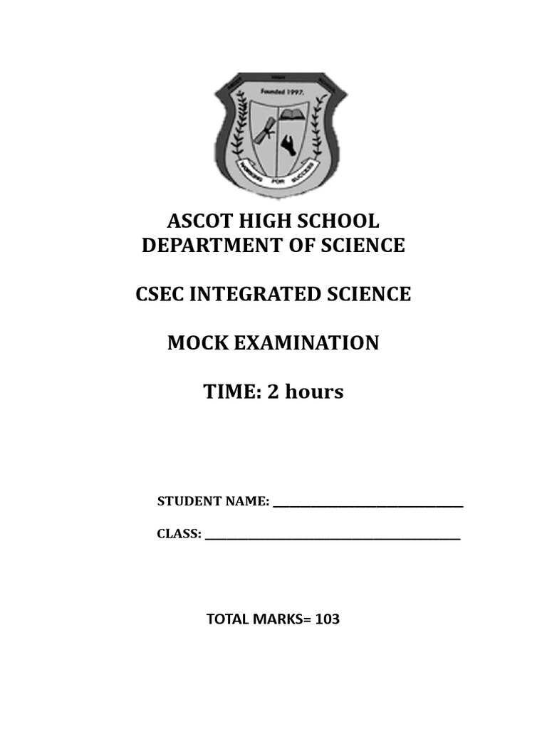 ASCOT High School CSEC Science Mock Exam | PDF