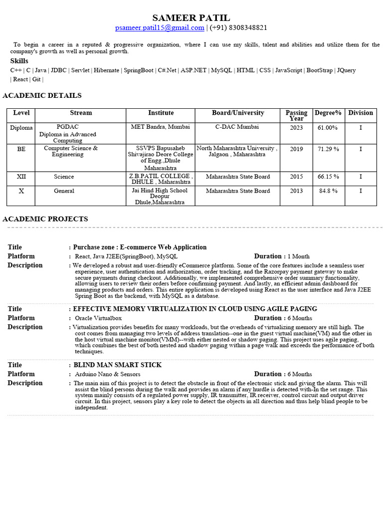 Cdac_Sam_Resume | PDF | Software | Computer Engineering
