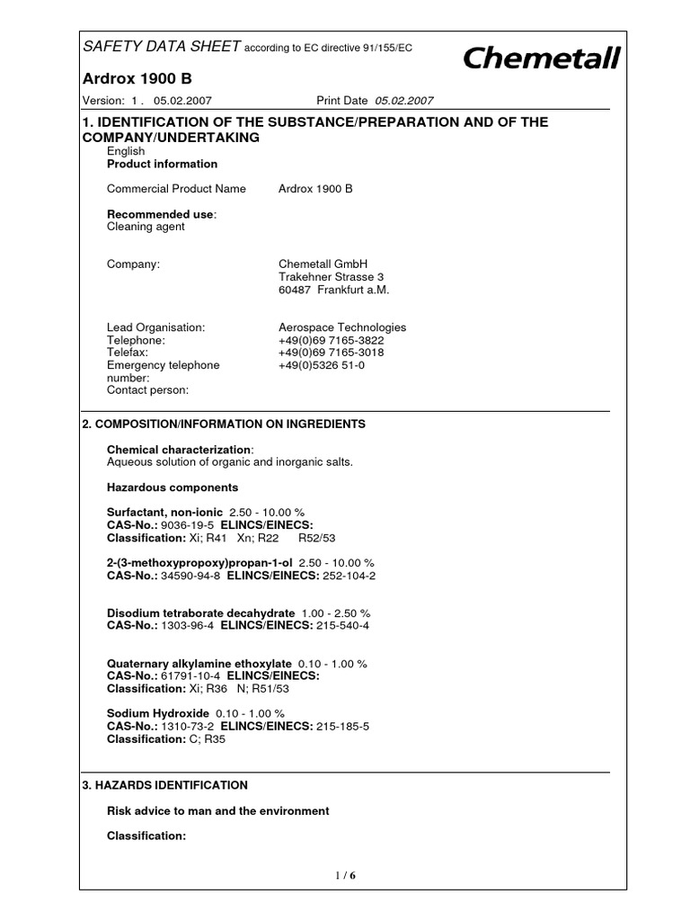 Ardrox 1900B MSDS | Download Free PDF | Water | Oxide