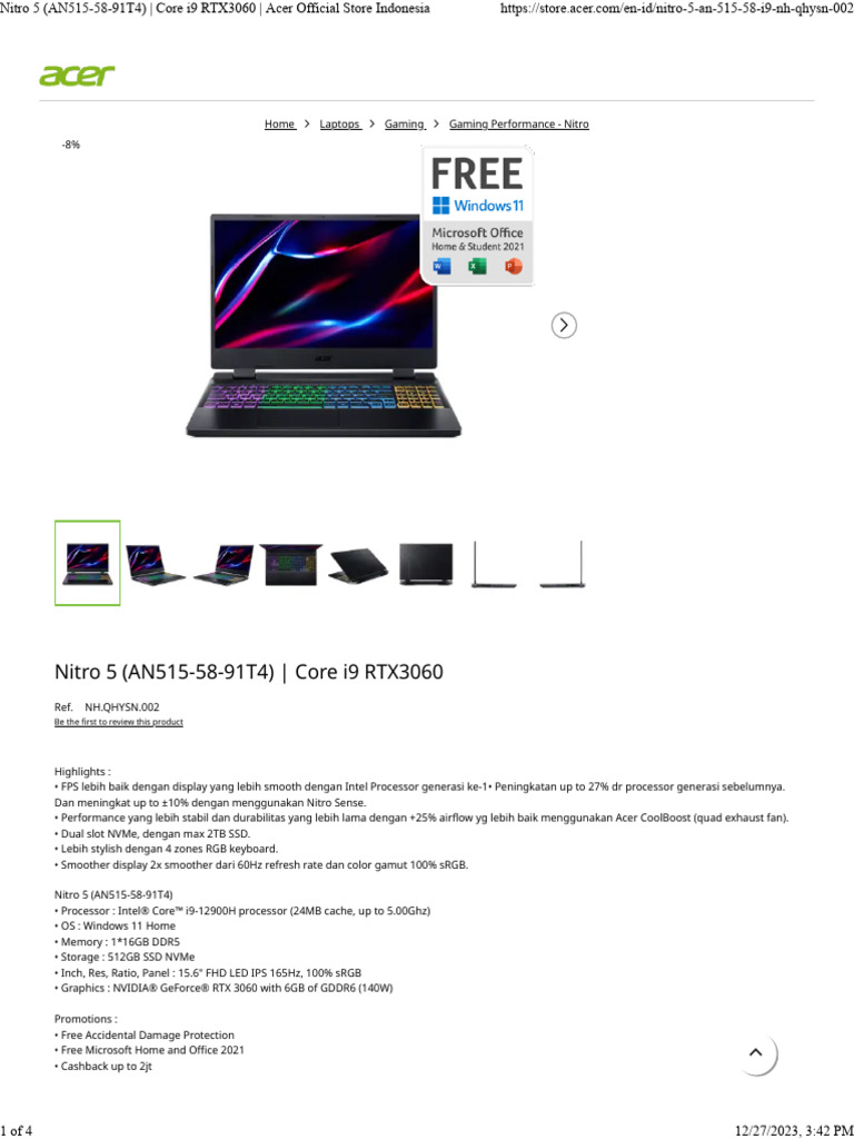 Nitro 5 (AN515-58-91T4) Core I9 RTX3060 Acer Official Store Indonesia ...