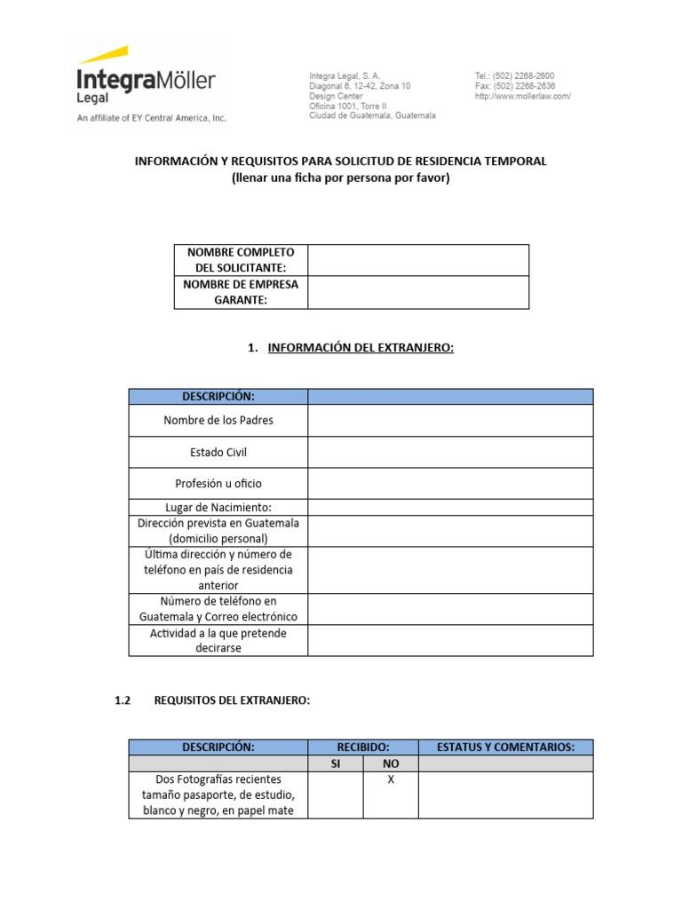 FICHA DE INFORMACIÓN Y REQUISITOS PARA RESIDENCIA TEMPORAL - Persona ...