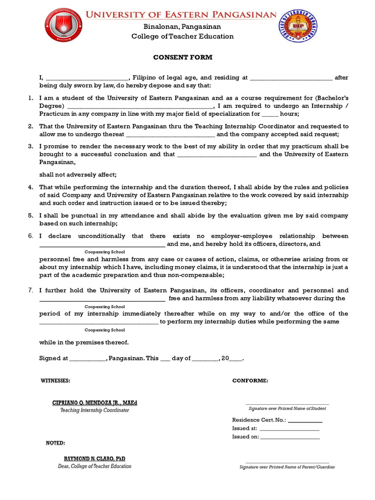 Consent Form (Teaching Internship) | PDF