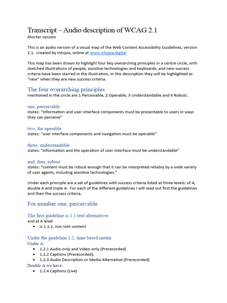 Intopia WCAG 2.1 Map Audio Shorter Transcript August 2018 | PDF | Human ...