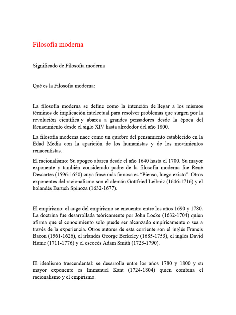 La filosofía en la edad moderna | PDF | Filosofía moderna | Racionalismo