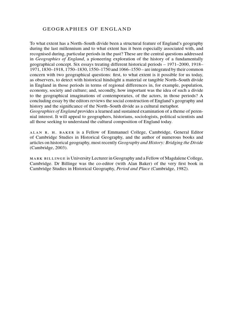 Geographies of England: The North-South Divide, Material and Imagined ...