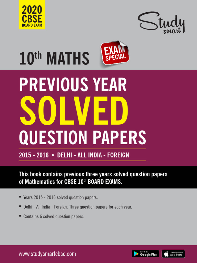 Class 10 Maths Previous Year Solved Papers | PDF | Sphere | Area