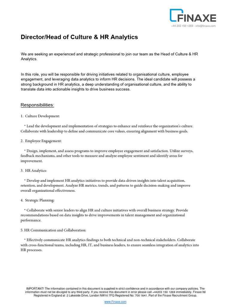 Director - Head of Culture & HR Analytics JD | PDF | Analytics | Organizational Culture