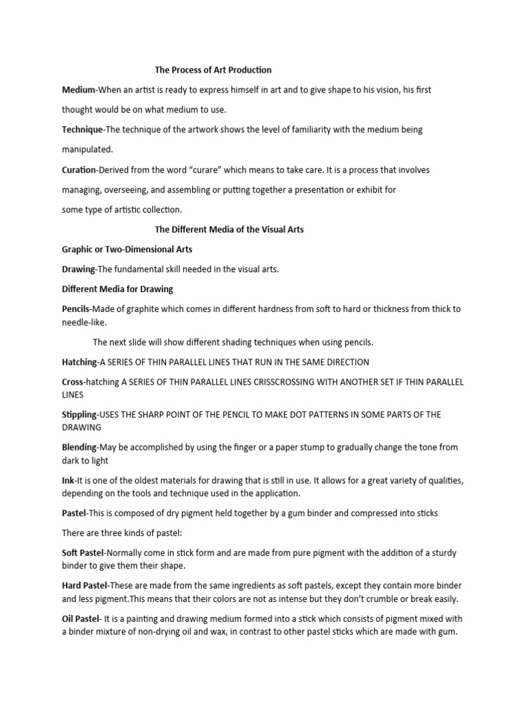 Stages of Art Production Explained | PDF | Pastel | Dances