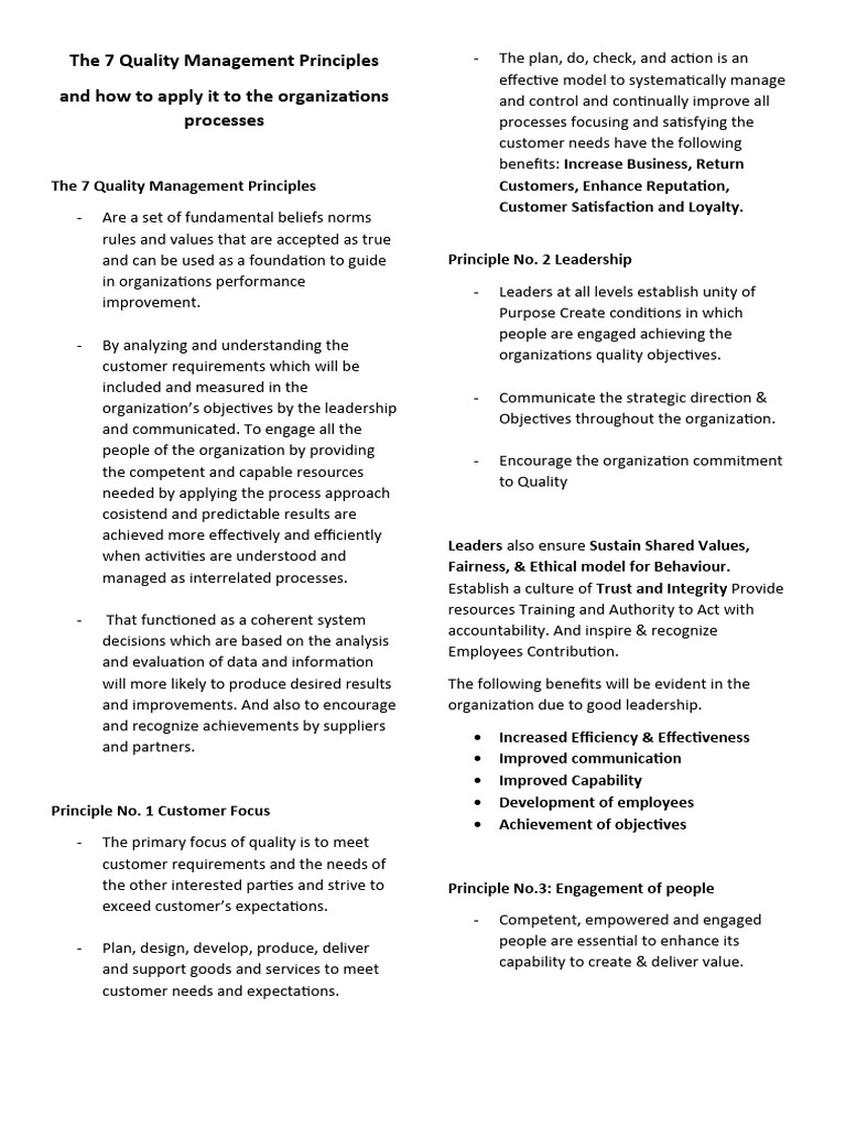 The 7 Quality Management Principles Reviewer | PDF | Quality Management ...