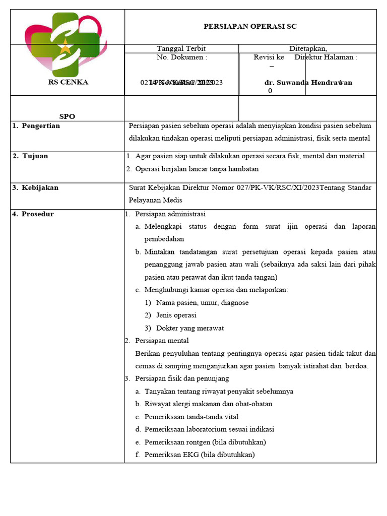 Spo Tindakan Operasi SC | PDF