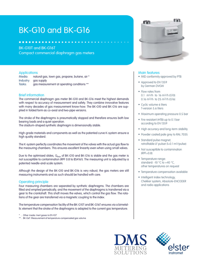 Compact Diaphragm Gas Meters BK-G10/BK-G16 | PDF | Gases | Physical ...