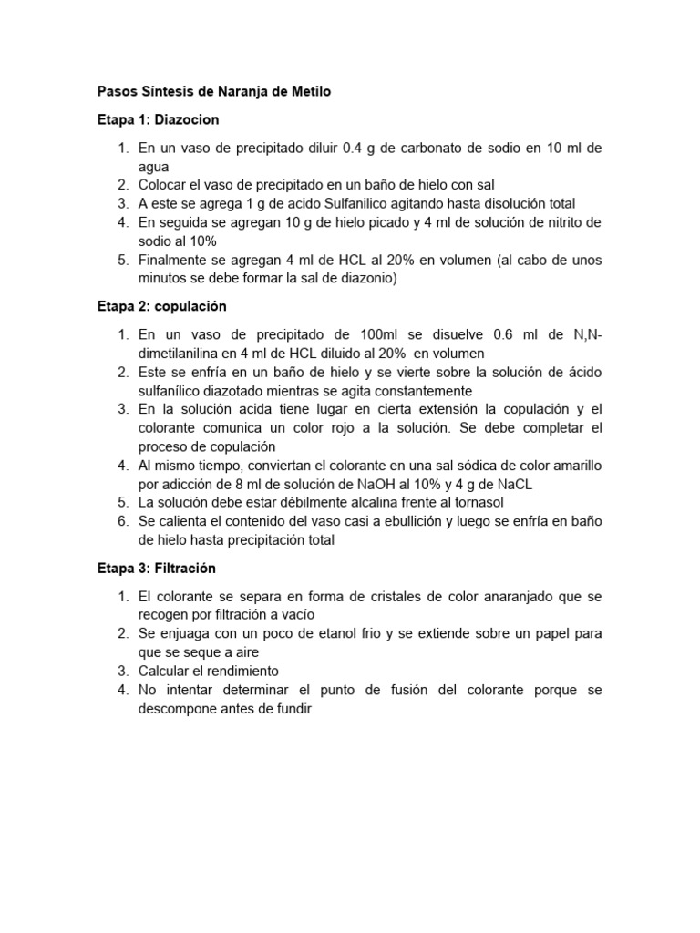 Síntesis de Naranja de Metilo | PDF