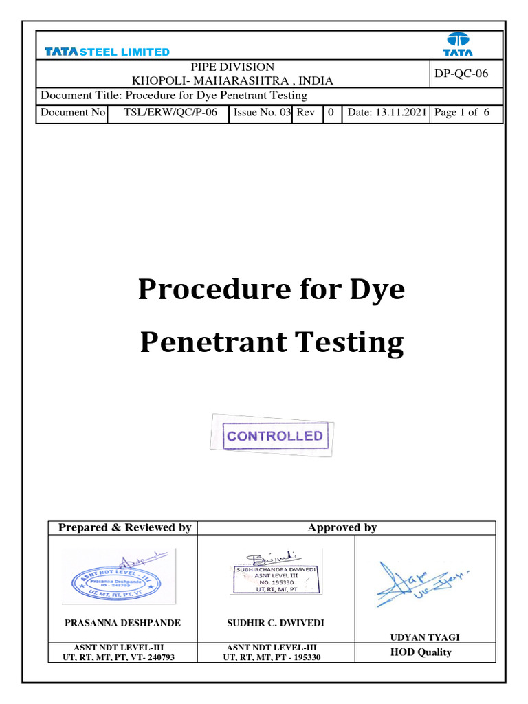 Procedure For DP Test | PDF | Nondestructive Testing | Applied And ...
