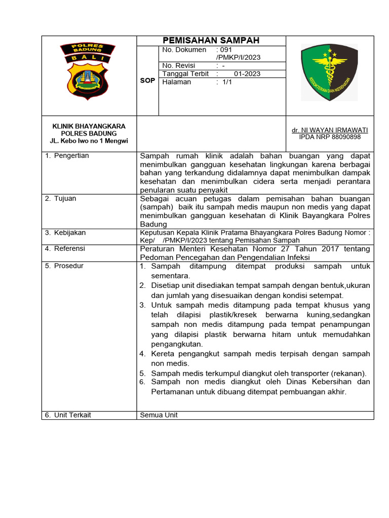 SOP Pemisahan Sampah | PDF