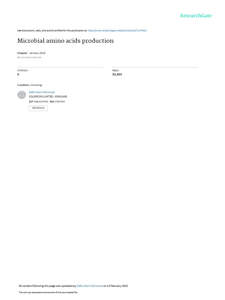Microbial Amino Acids Production | PDF | Biochemistry | Chemistry