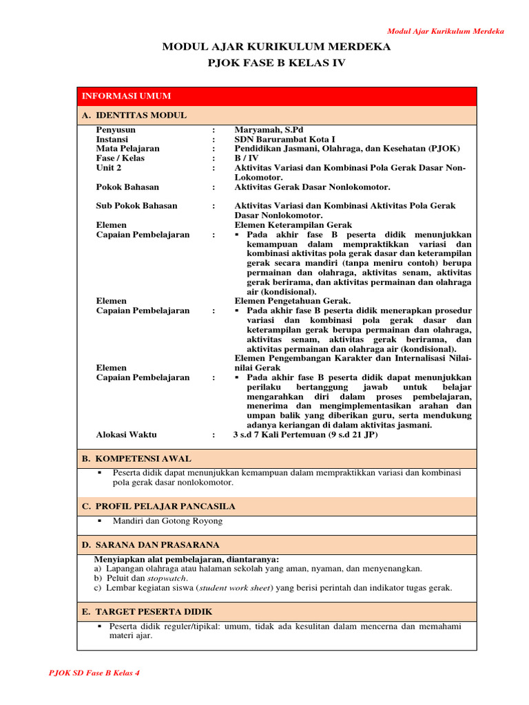 Modul Ajar Pjok Unit 2 Edit | PDF