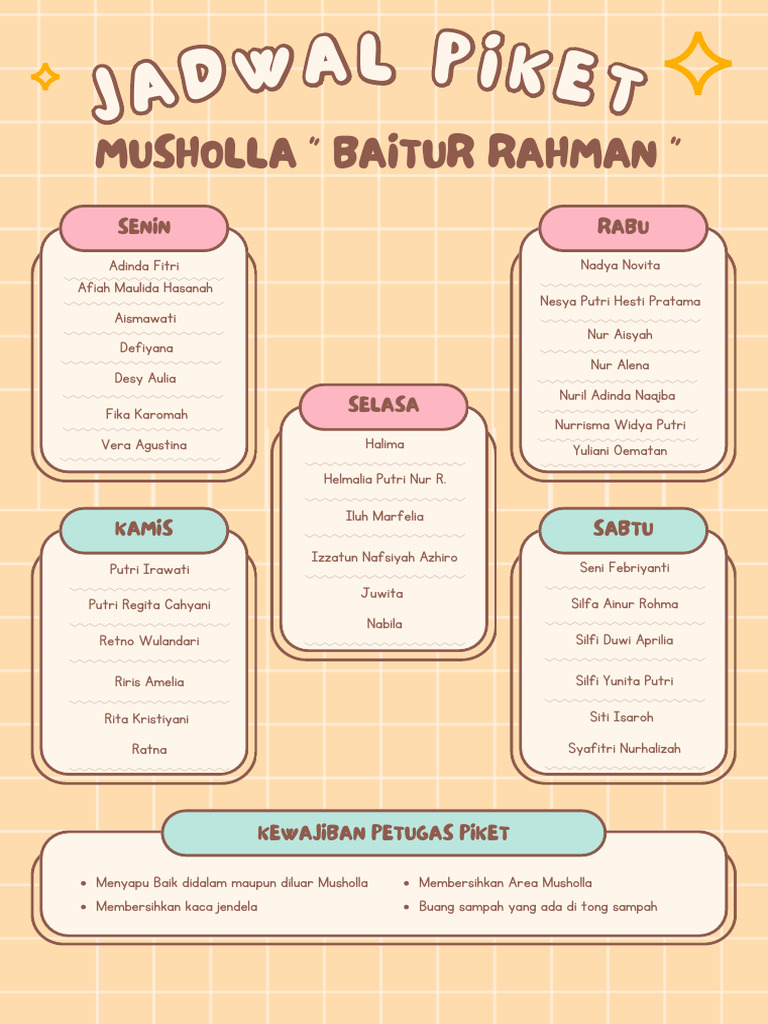 Jadwal Piket Kelas Aesthetic Lucu Warna Warni | PDF
