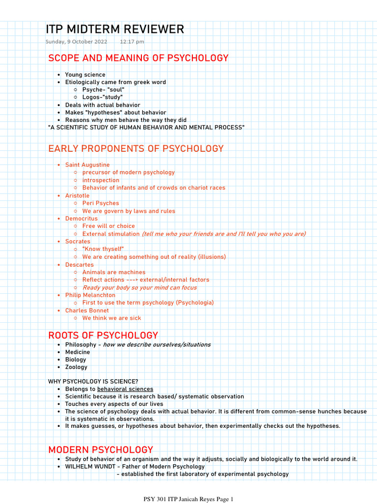 ITP MIDTERM REVIEWER. Nicah | PDF | Chemical Synapse | Neurotransmitter
