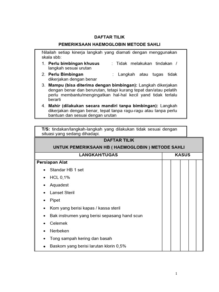 Daftar Tilik Pemeriksaan Lab Sederhana | PDF